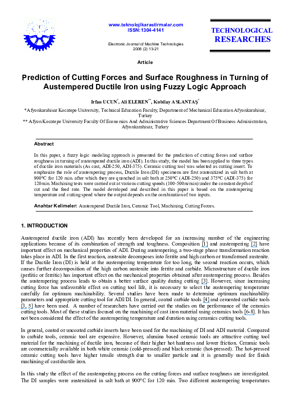 (PDF) Prediction of Cutting Forces and Surface Roughness in Turning of Austempered Ductile Iron ...
