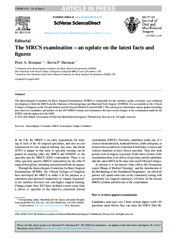 (PDF) The MRCS examination--an update on the latest facts and figures