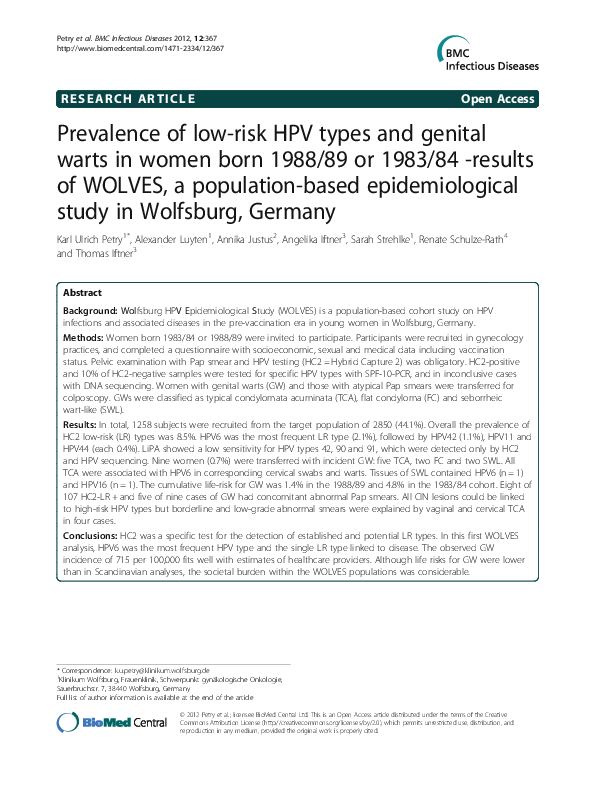 (PDF) Prevalence of low-risk HPV types and genital warts in women born ...