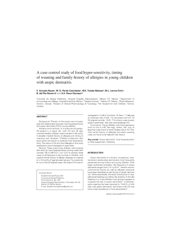 (PDF) A case-control study of food hyper-sensitivity, timing of weaning and family history of ...
