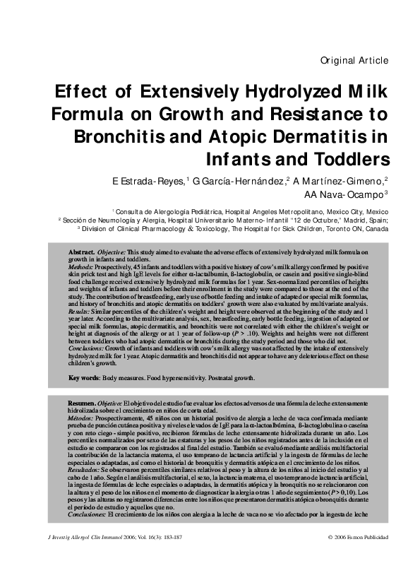 (PDF) Effect of extensively hydrolyzed milk formula on growth and ...