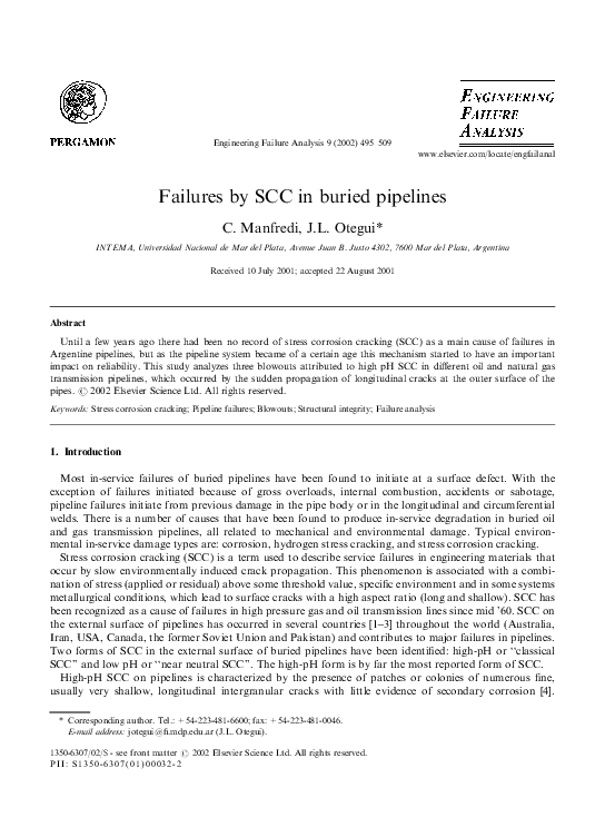 (PDF) Failures by SCC in buried pipelines