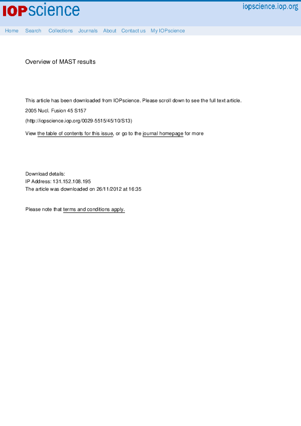 (PDF) Overview of MAST results | Ken Mcclements and F. Militello ...