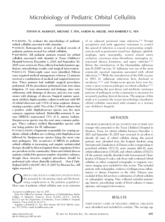 (PDF) Microbiology of Pediatric Orbital Cellulitis