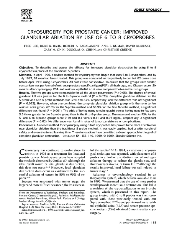 (PDF) Cryosurgery for prostate cancer: improved glandular ablation by ...