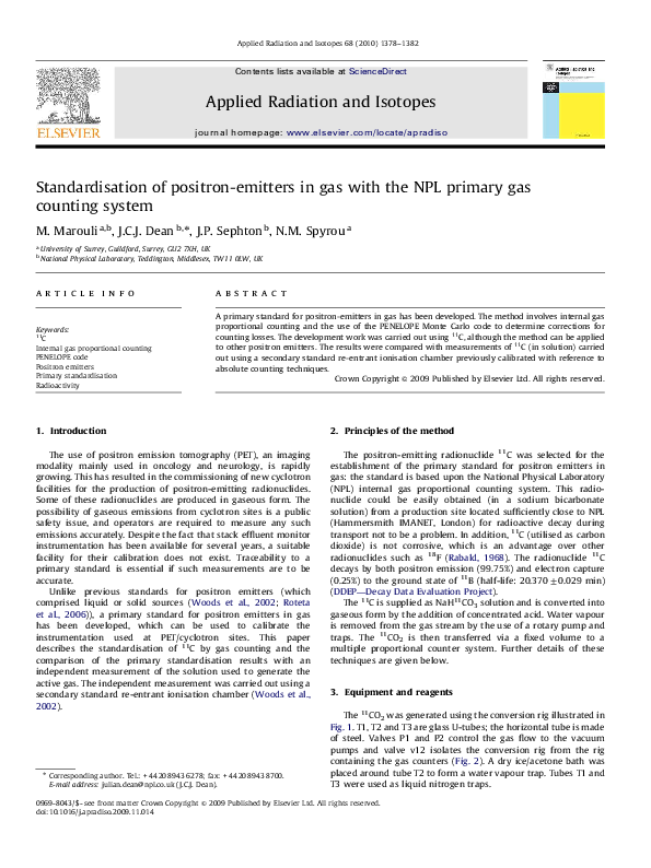 (PDF) Standardisation of positron-emitters in gas with the NPL primary ...