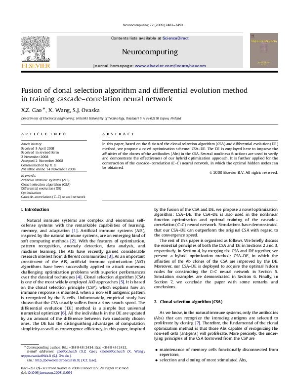 (PDF) Fusion of clonal selection algorithm and differential evolution method in training cascade ...