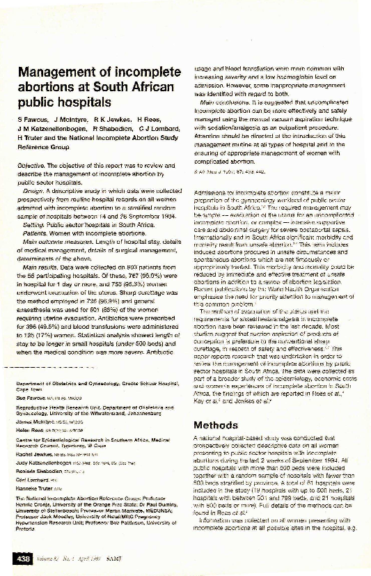 (PDF) Management of incomplete abortions at South African public ...