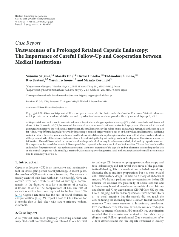 (PDF) Unawareness of a Prolonged Retained Capsule Endoscopy: The ...