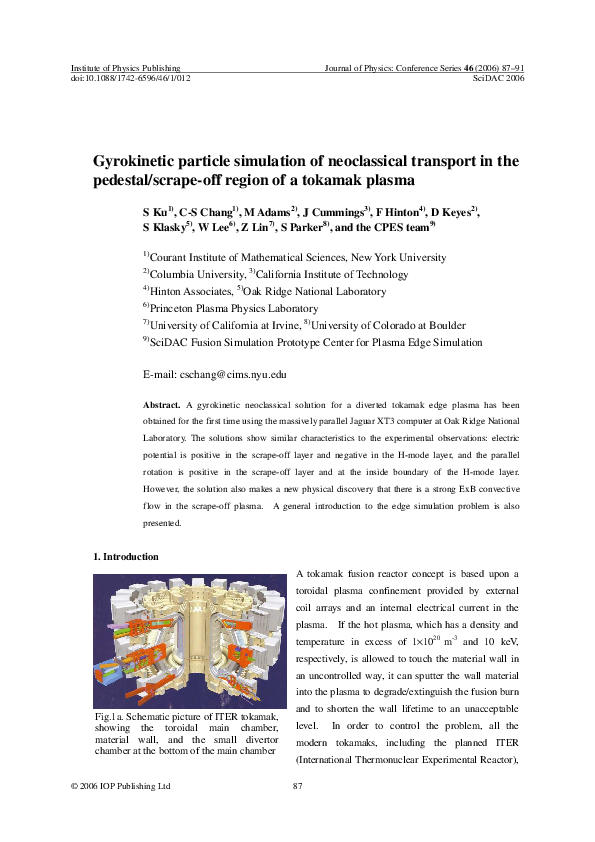 (PDF) Global gyrokinetic particle simulation of turbulence and transport in realistic tokamak ...