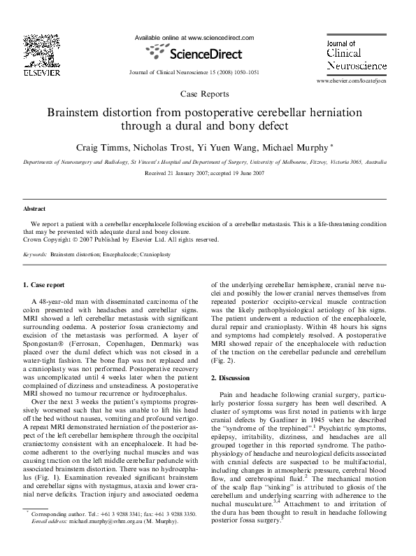 (PDF) Brainstem distortion from postoperative cerebellar herniation ...
