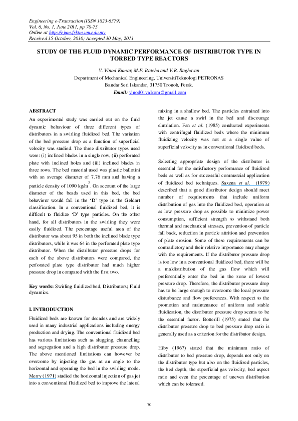 (PDF) Study of the Fluid Dynamic Performance of Distributor Type in ...