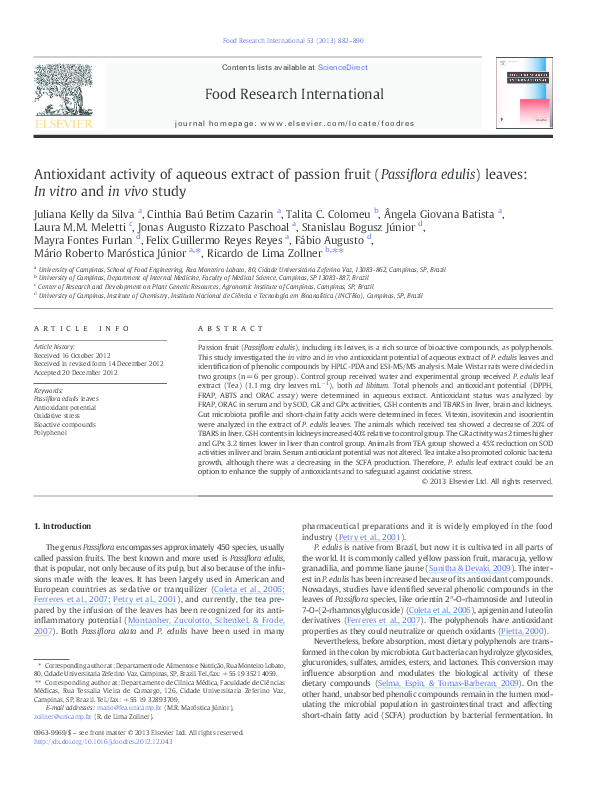 (PDF) Antioxidant and antiglycation properties of Passiflora alata and Passiflora edulis ...