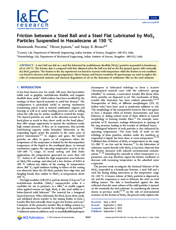 (PDF) Friction between a Steel Ball and a Steel Flat Lubricated by MoS ...
