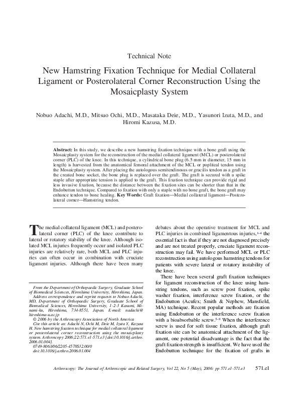 (PDF) New Hamstring Fixation Technique for Medial Collateral Ligament ...