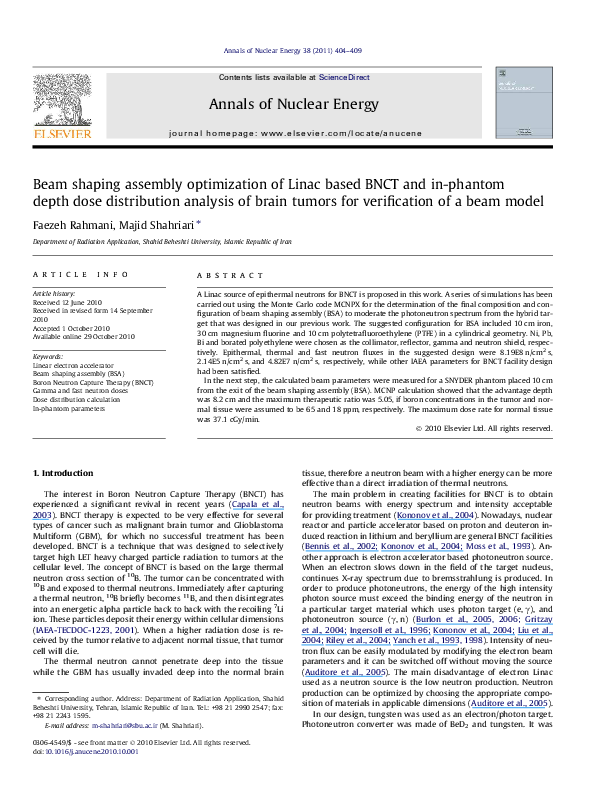 (PDF) Beam shaping assembly optimization of Linac based BNCT and in-phantom depth dose ...