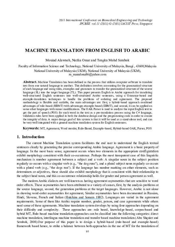 (PDF) Machine Translation from English to Arabic | Nazlia Omar ...