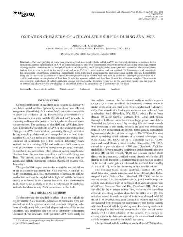 (PDF) Oxidation chemistry of acid‐volatile sulfide during analysis