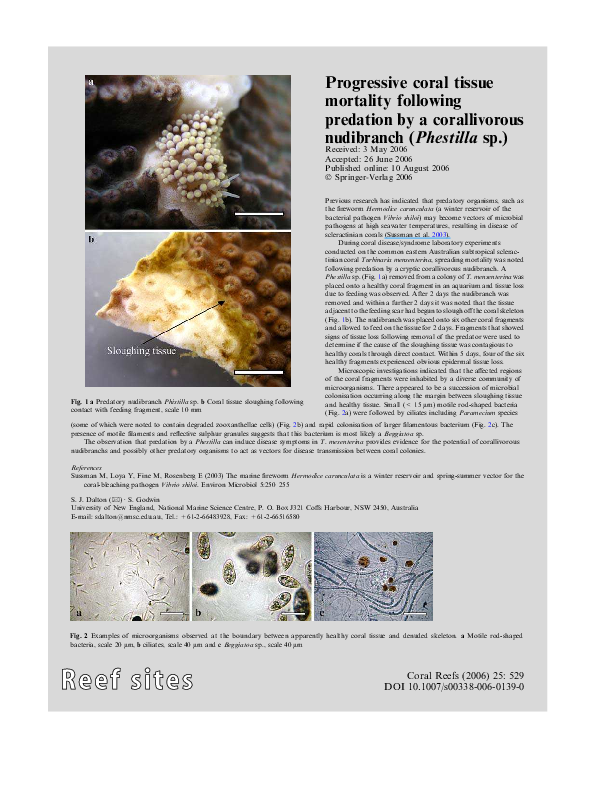 (PDF) Progressive coral tissue mortality following predation by a ...
