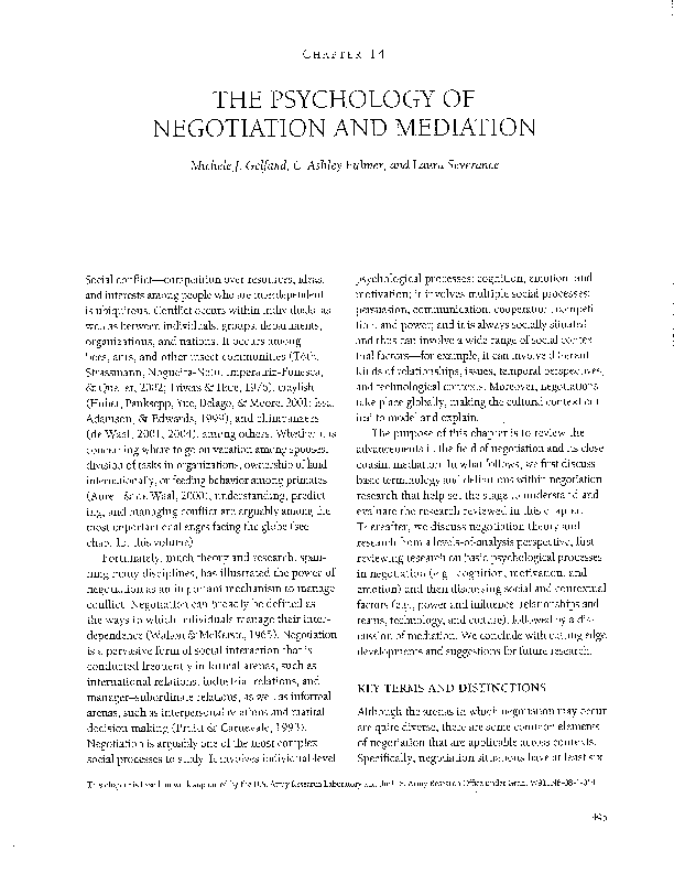 (PDF) The Psychology of Negotiation and Mediation