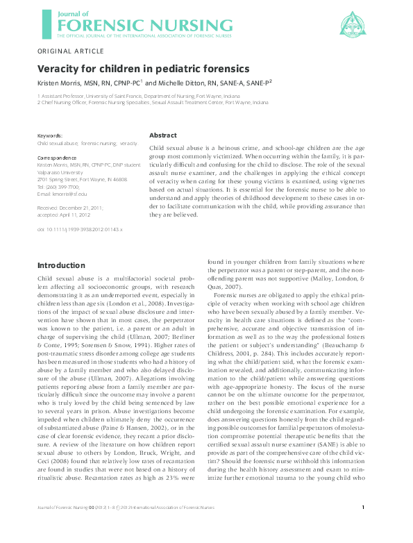 (PDF) Veracity for children in pediatric forensics