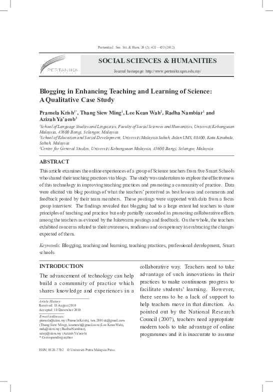 PDF Blogging In Enhancing Teaching And Learning Of Science A Qualitative Case Study Radha M pdf-blogging-in-enhancing-teaching-and-learning-of-science-a-qualitative-case-study-radha-m