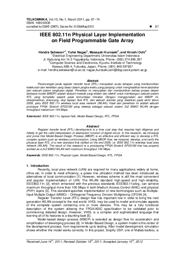 Pdf Ieee 80211n Wlan Physical Layer Design On Fpga