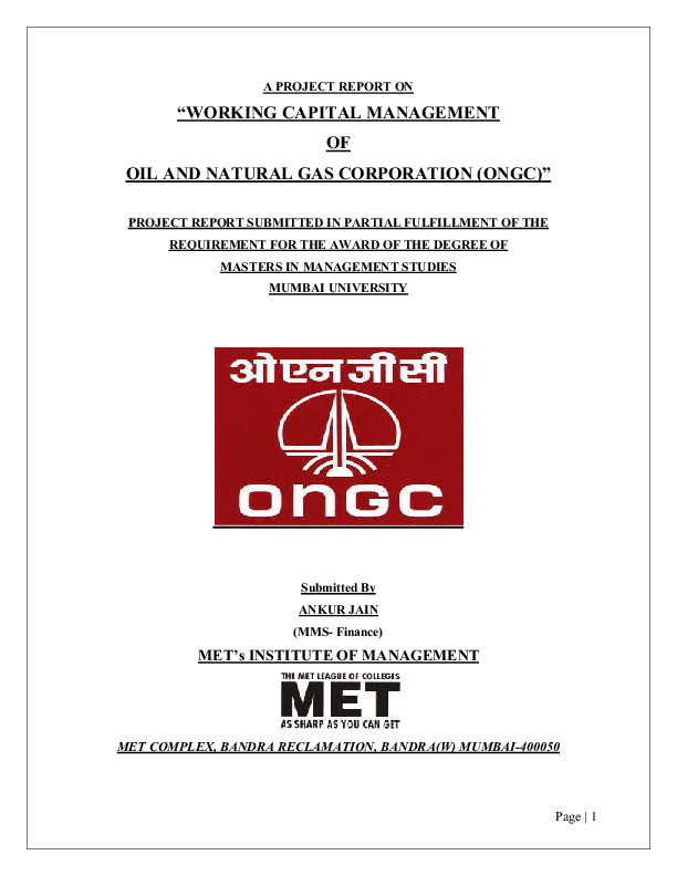 (PDF) WORKING CAPITAL MANAGEMENT OF OIL AND NATURAL GAS CORPORATION ...