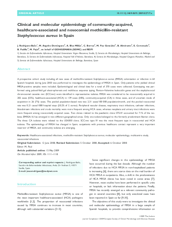 (PDF) Clinical and molecular epidemiology of community-acquired, healthcare-associated and ...