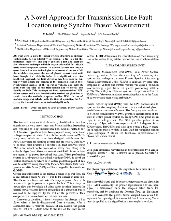 Pdf A Novel Approach For Transmission Line Fault Location Using Synchro Phasor Measurement
