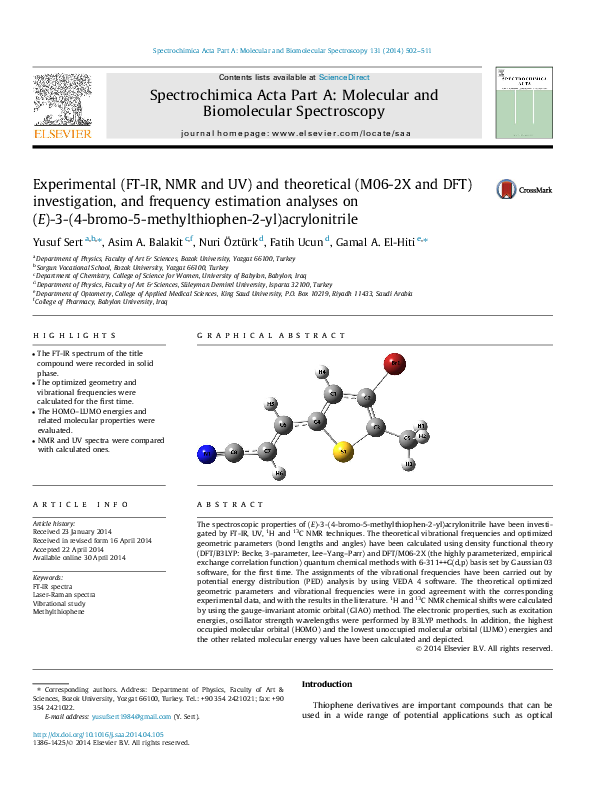 (PDF) Experimental (FT-IR, NMR and UV) and theoretical (M06-2X and DFT) investigation, and ...