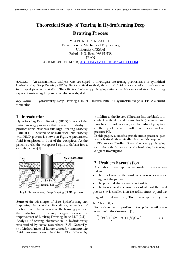 (PDF) Theoretical Study of Tearing in Hydroforming Deep Drawing Process