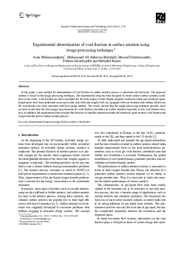 (PDF) Experimental determination of void fraction in surface aeration using image processing ...