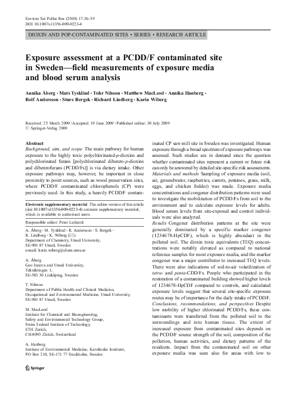 (PDF) Exposure assessment at a PCDD/F contaminated site in Sweden—field ...