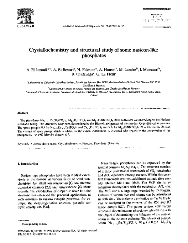 (PDF) Crystallochemistry and structural study of some nasicon-like ...