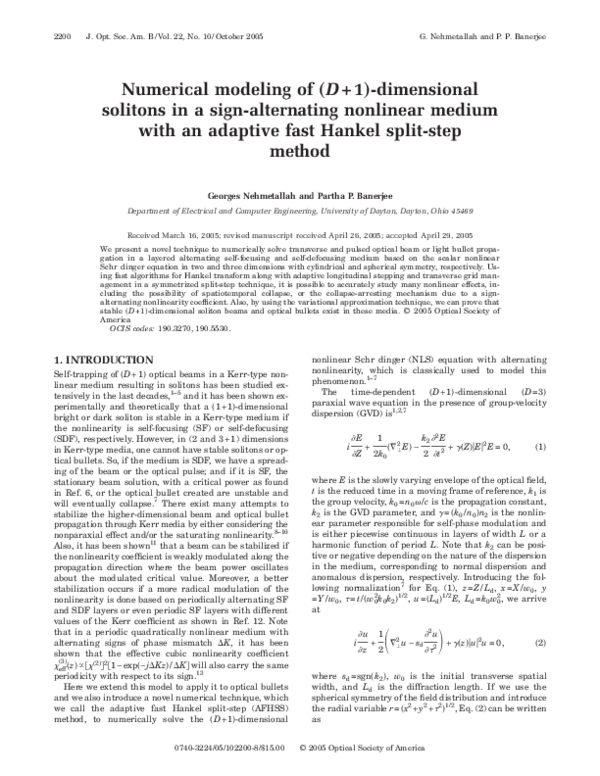 (PDF) Numerical modeling of (D+1)-dimensional solitons in a sign ...