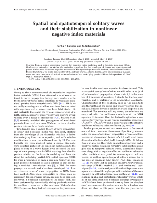 (PDF) Spatial and spatiotemporal solitary waves and their stabilization in nonlinear negative ...