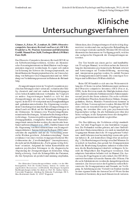 (PDF) Obsessive-compulsive Inventory-Revised von Foa et al.(OCI-R)
