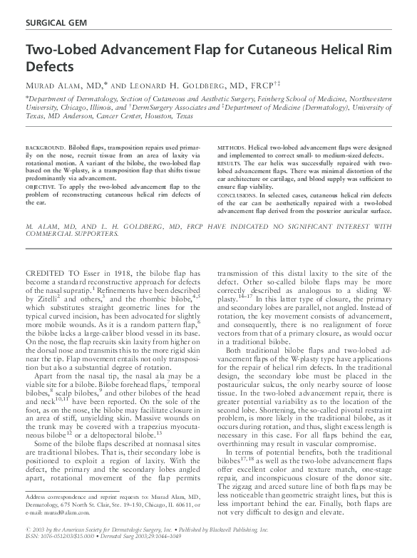 (PDF) Two-Lobed Advancement Flap for Cutaneous Helical Rim Defects