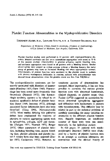 Pdf Platelet Function Abnormalities In The Myeloproliferative Disorders Leonard Goldberg