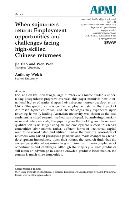 (PDF) When sojourners return: Employment opportunities and challenges ...