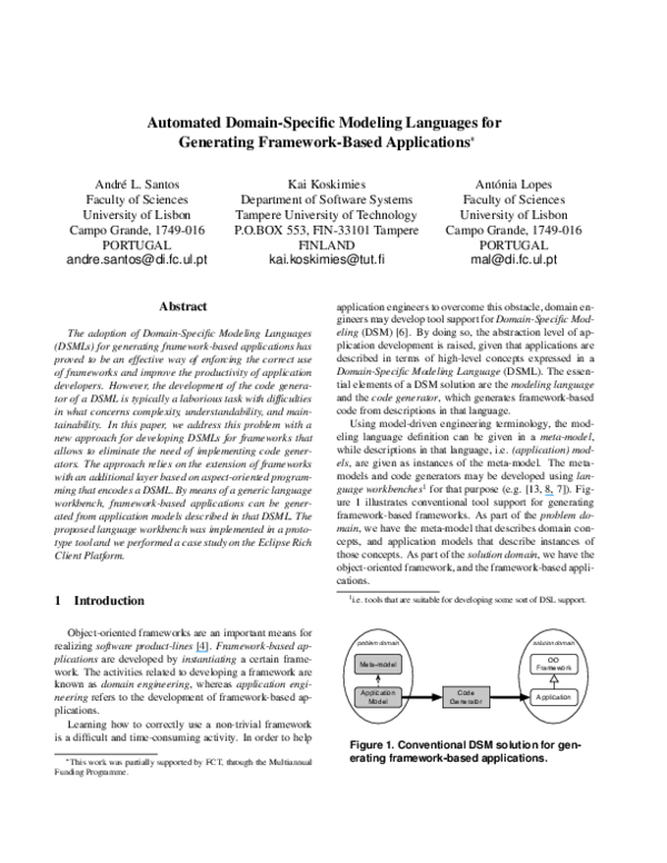 Pdf Automated Domain Specific Modeling Languages For Generating Framework Based Applications