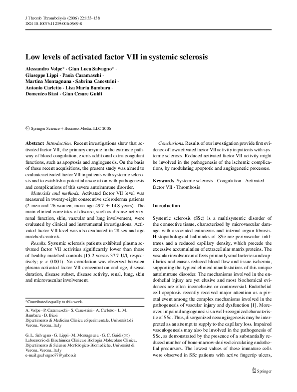 (PDF) Low levels of activated factor VII in systemic sclerosis
