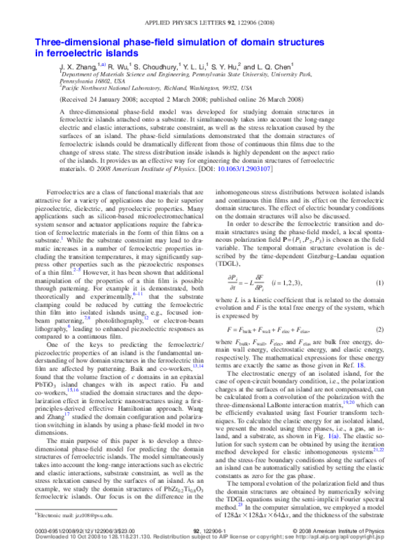 (PDF) Three-dimensional phase-field simulation of domain structures in ferroelectric islands
