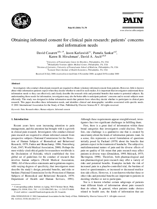 (PDF) Obtaining informed consent for clinical pain research: patients ...