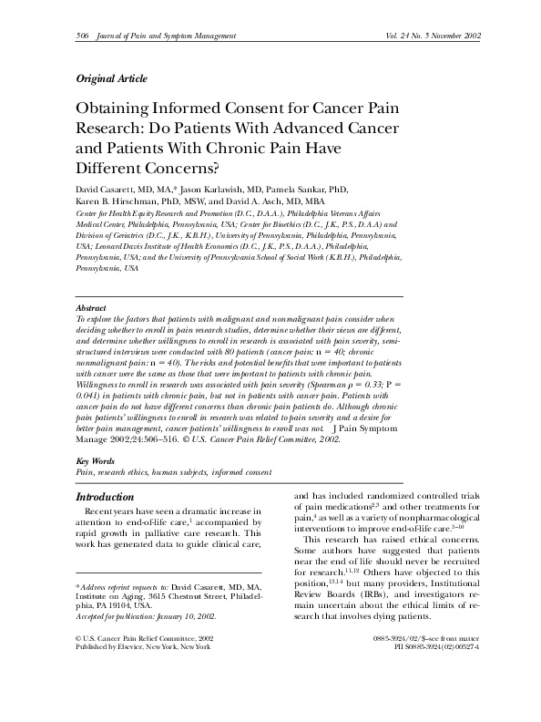 (PDF) Obtaining Informed Consent for Cancer Pain Research