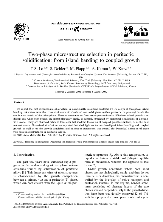 (PDF) Two-phase microstructure selection in peritectic solidification ...