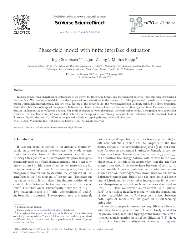 (PDF) Phase-field model with finite interface dissipation