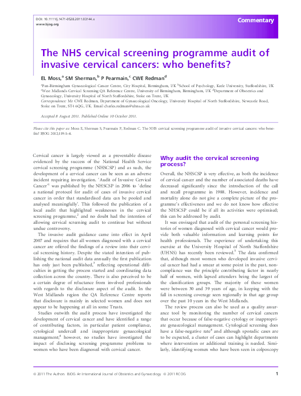 (PDF) The NHS cervical screening programme audit of invasive cervical ...