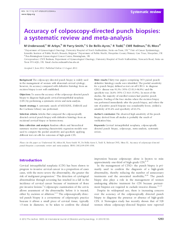 (PDF) Accuracy of colposcopy-directed punch biopsies: a systematic ...